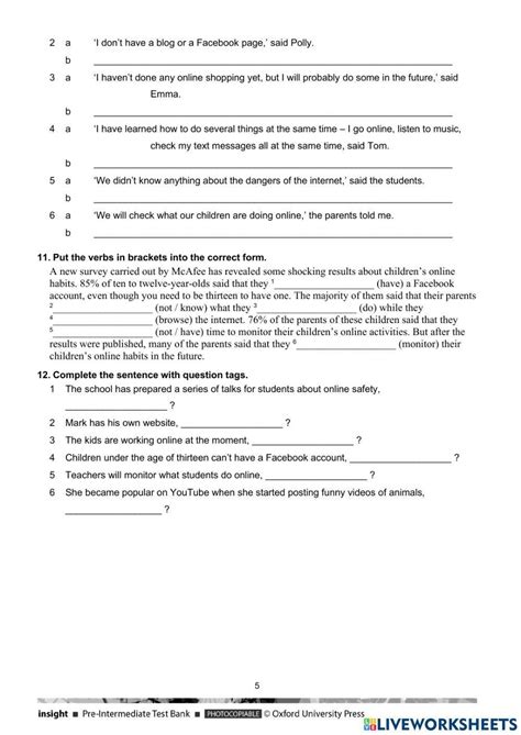 Insight Pre Intermediate Unit 9 Test Liveworksheets