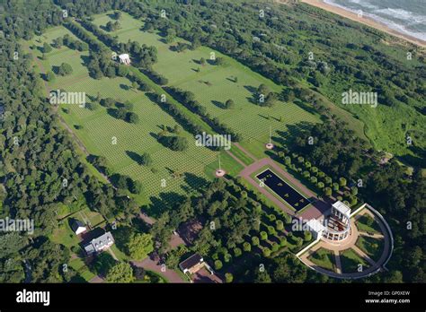 Aerial View Normandy American Cemetery And Memorial Near Omaha Beach