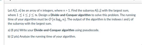 Solved Let A 1n Be An Array Of N Integers Where N1