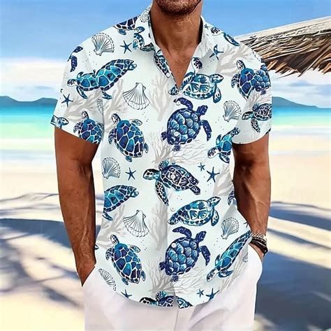 Homme Tortues Créatures De La Mer Chemise Hawaïenne Chemise Boutonnée