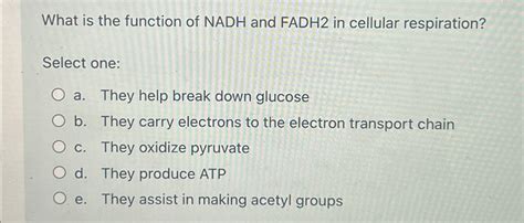 Solved What Is The Function Of NADH And FADH In Cellular Chegg Com