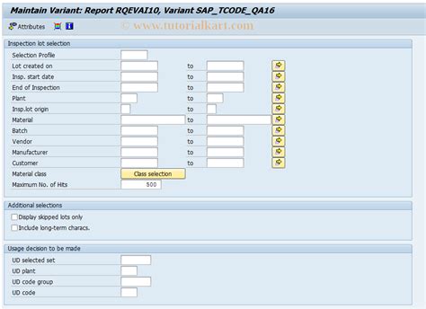 OQII SAP Tcode Customize Lot Selection For QA