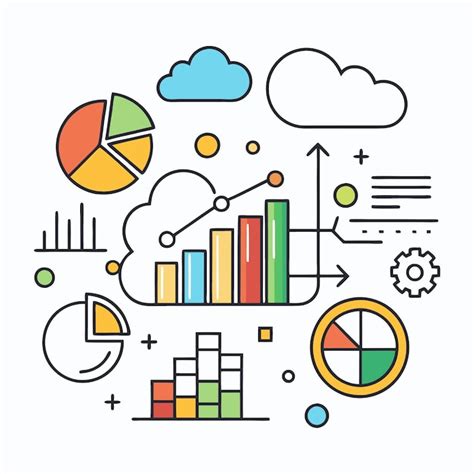 Colorful Data Analytics Chart With Cloud Pie Charts Bar Graph And Gear Premium Ai Generated Vector