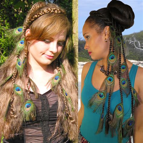 Peacock Feather Hairpiece Extensions Your Color Magic Tribal Hair Magic Tribal Hair Melanie