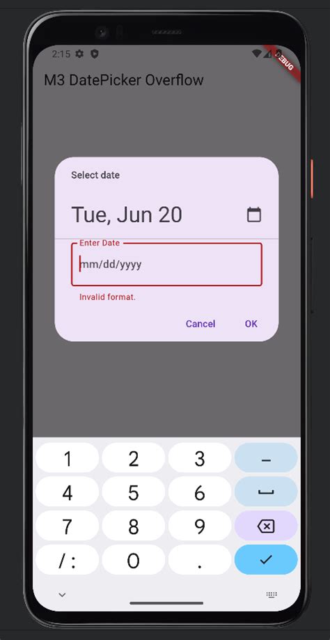 M3 Datepicker Overflows In Enter Date · Issue 127861 · Flutterflutter · Github