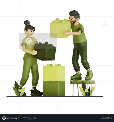Couple Making Building Using Building Block 3d Illustration Free Download People 3d