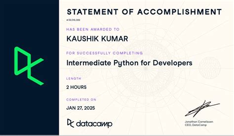 Kaushik Kumar On Linkedin Pythondevelopment Datacamp Learningjourney Upskilling Programming