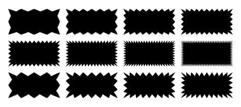 지그재그 가장자리 사각형 모양 세트입니다 벡터 물결 모양 프레임 직사각형입니다 추상 요소 배지 및 레이블 가장자리에 대한 스톡