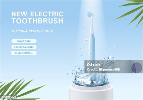 현실적인 상세한 3d 전동 칫솔 광고 배너 개념 포스터 카드 벡터 광고에 대한 스톡 벡터 아트 및 기타 이미지 광고 생활필수품 치아 건강 Istock