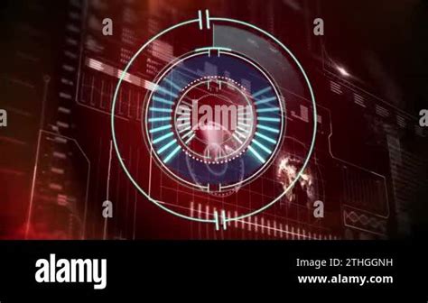 Animation Of Scope Scanning Over Data Processing On Red Background Global Technology Computing