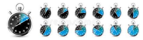 Realistic Classic Stopwatch Shiny Metal Chronometer Time Counter With Dial Stock Vector