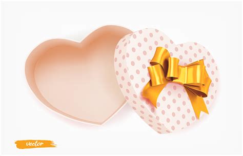 흰색 배경에 골드 활과 물방울 무늬 패턴핑크 하트 모양 의 선물 상자 기프트 박스를 엽니다 3d 사실적 벡터 로맨틱한 휴일은 하트 모양을 제공합니다 벡터 그림입니다 2월에