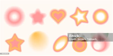 흐릿한 벡터 템플릿 모양 설정 Y2k 아우라 브루 탈리즘 효과 궤도 별 다채로운 현대 장식 홀로그램 그라데이션 요소 컬렉션 1990 1999 년에 대한 스톡 벡터 아트 및