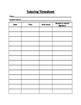 Tutoring Timesheet By Babe Fish Teachers Pay Teachers