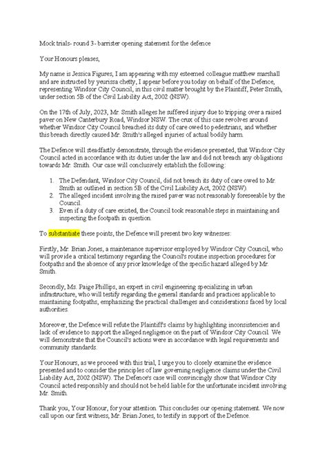 Mock Trials 4 Mock Trial Mock Trials Round 3 Barrister Opening Statement For The Defence