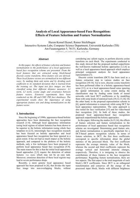 Pdf Analysis Of Local Appearance Based Face Recognition Effects Of Feature Selection And