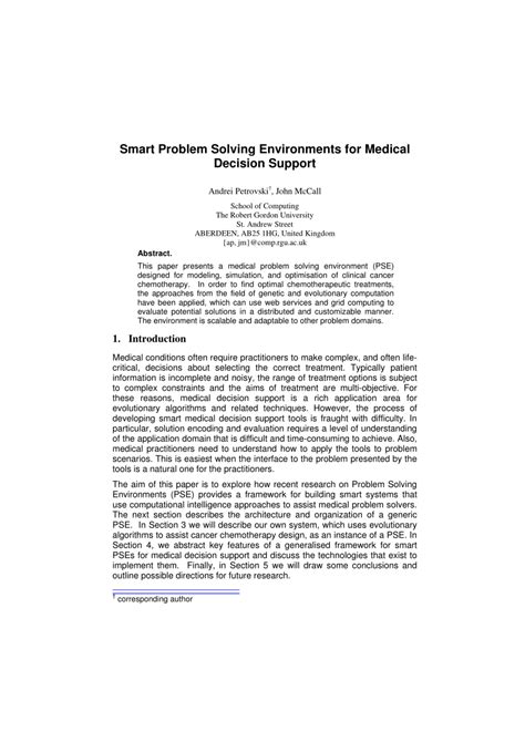 pdf smart problem solving environments for medical decision support abstract