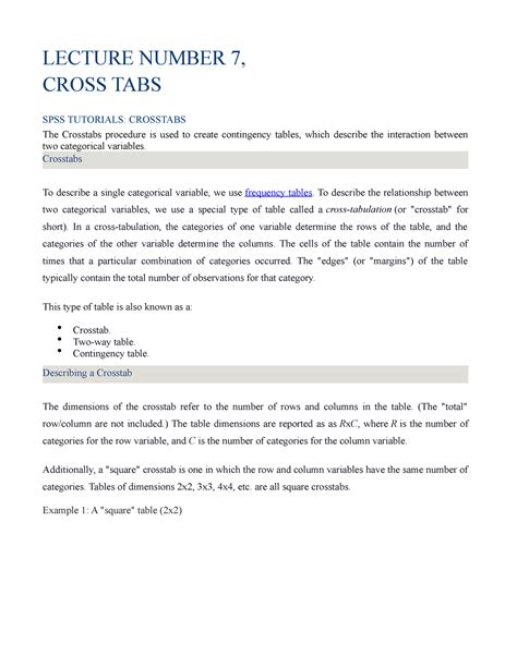Copy Of L 7cross Tabs Cross Tabs Lecture Number 7 Cross Tabs Spss