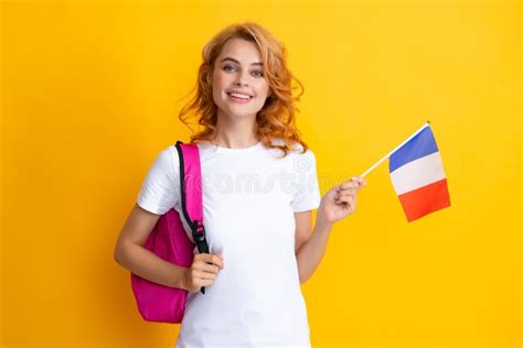 Pretty Girl With France Flag Studio Portrait Immigration And