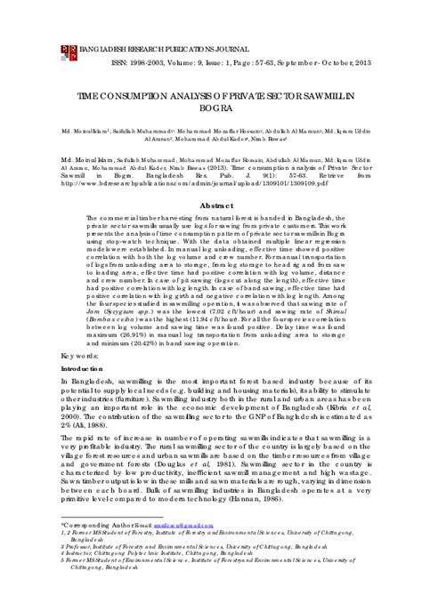Pdf Time Consumption Analysis Of Private Sector Sawmill In Bogra