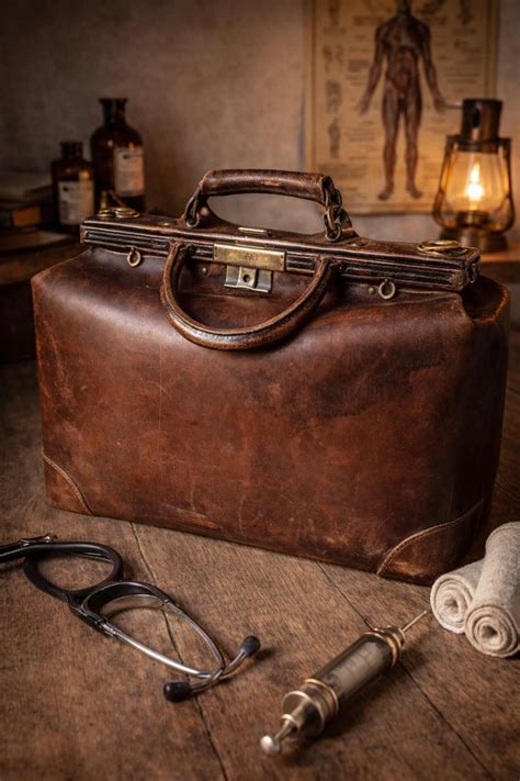 Antique Vintage Leather Doctors Bag 1950 1960 French Leather Travel