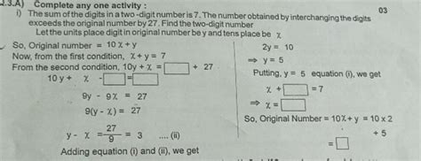 Q3a Complete Any One Activity 03i The Sum Of The Digits In A Two D