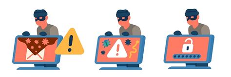 컴퓨터 바이러스 탐지 아이콘 계정 암호 피싱 노트북 소프트웨어 해킹 데이터 도난 네트워크 보호 사이버 사기 디지털 범죄 이메일