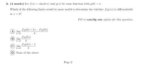 Solved 2 4 Marks Let Fxsin2πx And Gx Be Some