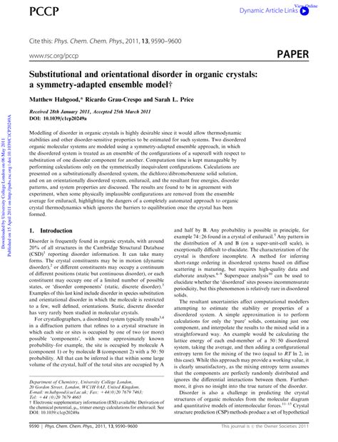 Pdf Substitutional And Orientational Disorder In Organic Crystals A Symmetry Adapted Ensemble