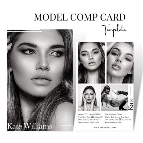 Model Comp Card Modeling Photo Card Canva Template Editable Fashion