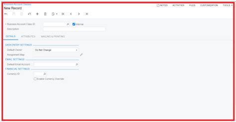How To Create A Business Account Class In Acumatica Germinit Innovation