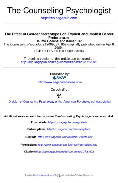 Pdf The Effect Of Gender Stereotypes On Explicit And Implicit Career
