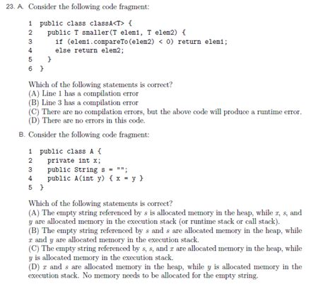 Solved 23 A Consider The Following Code Fragment 1 Public