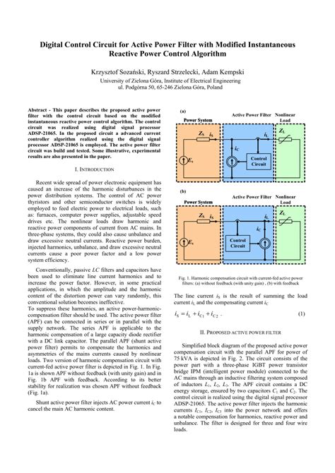 Pdf Digital Control Circuit For Active Power Filter With Modified