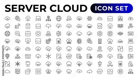 Set Of Line Icons Related To Cloud Computing Cloud Services Server