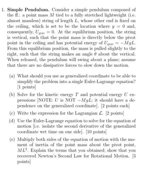solved 1 simple pendulum consider a simple pendulum