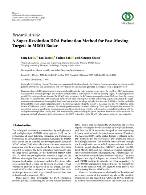 Pdf A Super Resolution Doa Estimation Method For Fast Moving Targets In Mimo Radar