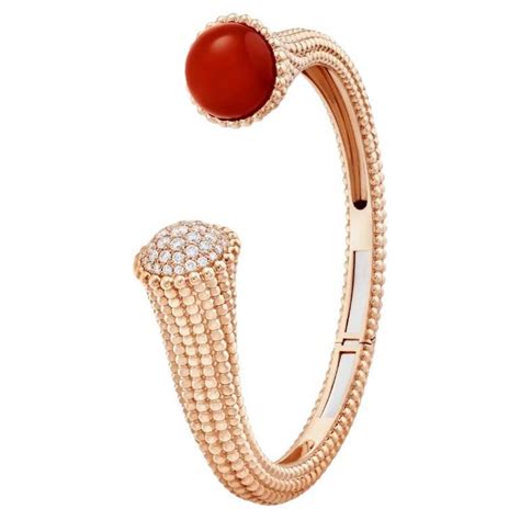 Van Cleef And Arpels 18k Rose Gold Carnelian And Diamond Perlée