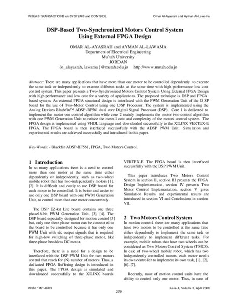 Pdf Dsp Based Two Synchronized Motors Control System Using External Fpga Design Dr Omar