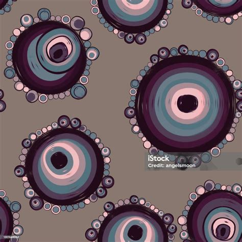기하학적 매끄러운 패턴 완벽하게 다른 크기의 색상으로 중첩 원을 접촉 질감 점으로 채워진 원으로 반복 패턴 섬유 포장지 배너용 회색에 퍼풀 0명에 대한 스톡 벡터 아트 및