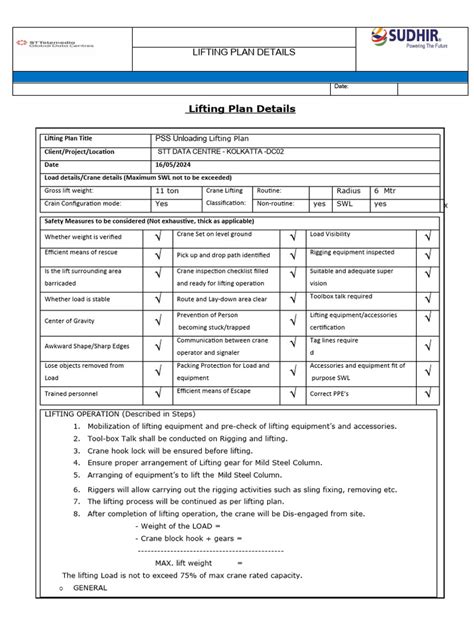 Pss Lifting Plan Pdf Crane Machine