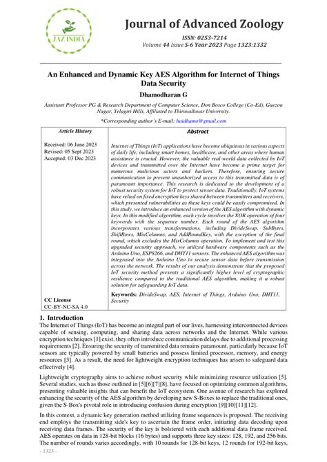 Pdf An Enhanced And Dynamic Key Aes Algorithm For Internet Of Things Data Security