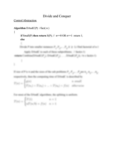 solution divide and conquer control abstraction design analysis of