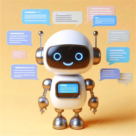 Premium Ai Image 3d Rendering Smiling Robot With Mock Up Texts Bubbles And Messages Ai Generative