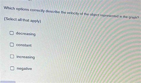 Solved Which Options Correctly Describe The Velocity Of The Object Represented In The Graph