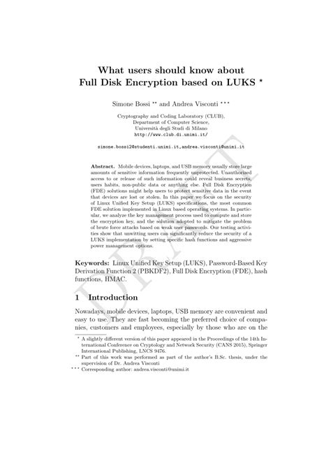 Pdf What Users Should Know About Full Disk Encryption Based On Luks