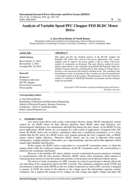 Pdf Analysis Of Variable Speed Pfc Chopper Fed Bldc Motor Drive