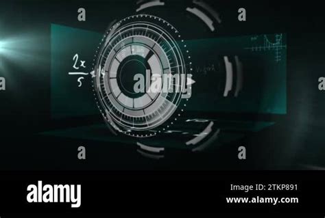 Animation Of Interface With Round Scanner And Data Processing Against Mathematical Equations