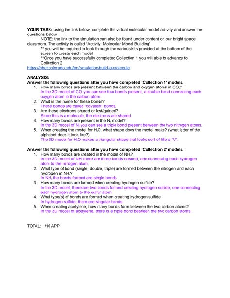 Molecular Models Assignment Your Task Using The Link Below Complete