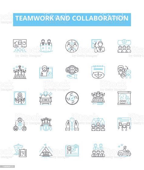 팀워크와 협업 벡터 라인 아이콘을 설정합니다 협업 팀워크 의사 소통 협력 네트워킹 단결 통합 그림 개요 개념 기호 및 기호